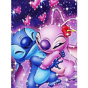 Stitch Diamond Painting Kits for Valentine's Day,Diamond Art Kit for Adults,5D Cute Diamond Dots Full Drill Round for Parents-Children Interrction,Wall Decor,Gift,Relaxing(16X12)