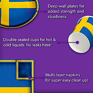 Swedish Flag Birthday Party Supplies Set Plates Napkins Cups Tableware Kit for 16