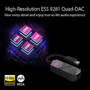ASUS ROG Clavis USB-C Gaming DAC (ESS 9281 QUAD DAC amplifier, AI Noise-Canceling Mic, MQA Rendering, Aura Sync RGB, Compatible with PC, mobile, PlayStation 5, and Switch)