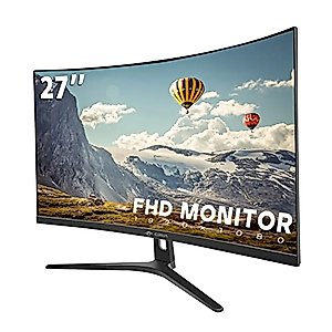 CRUA 27" Curved Monitor, Full HD(1920x1080P)VA Panel 1800R 75HZ 99% sRGB Professional Computer Monitor,3Sides Frameless,Flicker-less,Blue Light Filter,for Office&Gaming(VGA,HDMI)VESA Mountable-Black