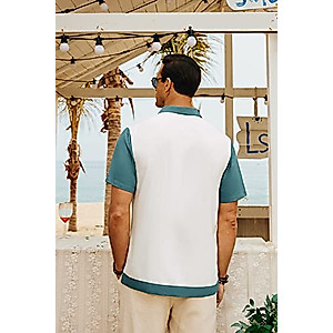 PJ PAUL JONES Men 50s Retro Bowling Shirt Short Sleeve Summer Beach Shirt White, Small