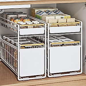 Under Sink Organizer Rack， 2 Tier Pull Out Under Sink Organizer Multi Purpose Sink Organizers Storage Sliding Cabinet Organizer (Color : White, Size : 56x40x39cm)