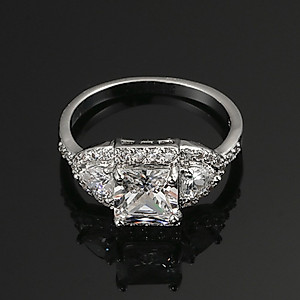 FENDINA Womens 18K White Gold Plated 3 Stone CZ Crystal Eternity Promise Ring Engagement Wedding Bands, Size 6