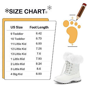 K KomForme Girls Glitter Snow Boots Kids Bungee Lacing Warm Faux Fur-Lined Anti-Slip Outdoor Winter Shoes White Big Kid 2M