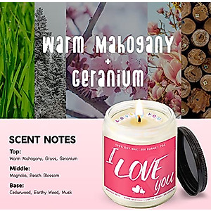 I Love You Candle Gifts | Warm Mahogany | Earthy Wood | Geranium Scented Soy Wax Candle Romantic Valentines Day Gifts for her/him/mom