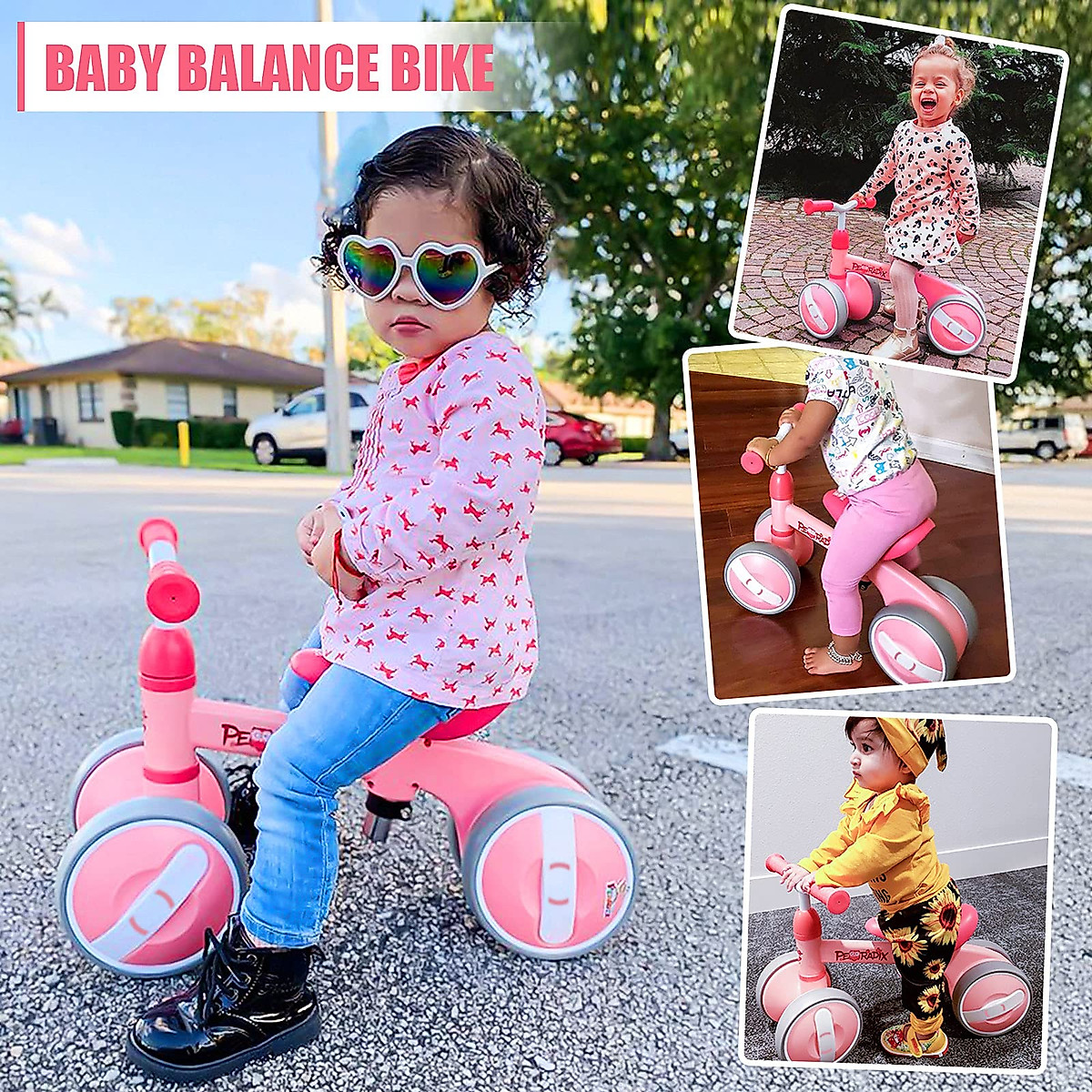 Peradix Balance Bike, Pink, Adjustable 7'' Wheels for 1-3 yr Old Toddlers, Promotes Walking & Riding Skills, BPA-Free, ASTM F963-11 Certified