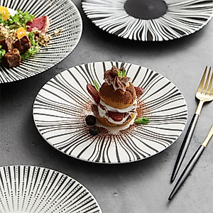 Dinner Plates Set Ceramic Dinner Plate Western Food Chinese Dinner Plate Home Kitchen Restaurant Plate Round Stripe Flat Plate Dessert Fruit Tray Kitchen Salad Bowl ( Color : A , Size : 8.27in )