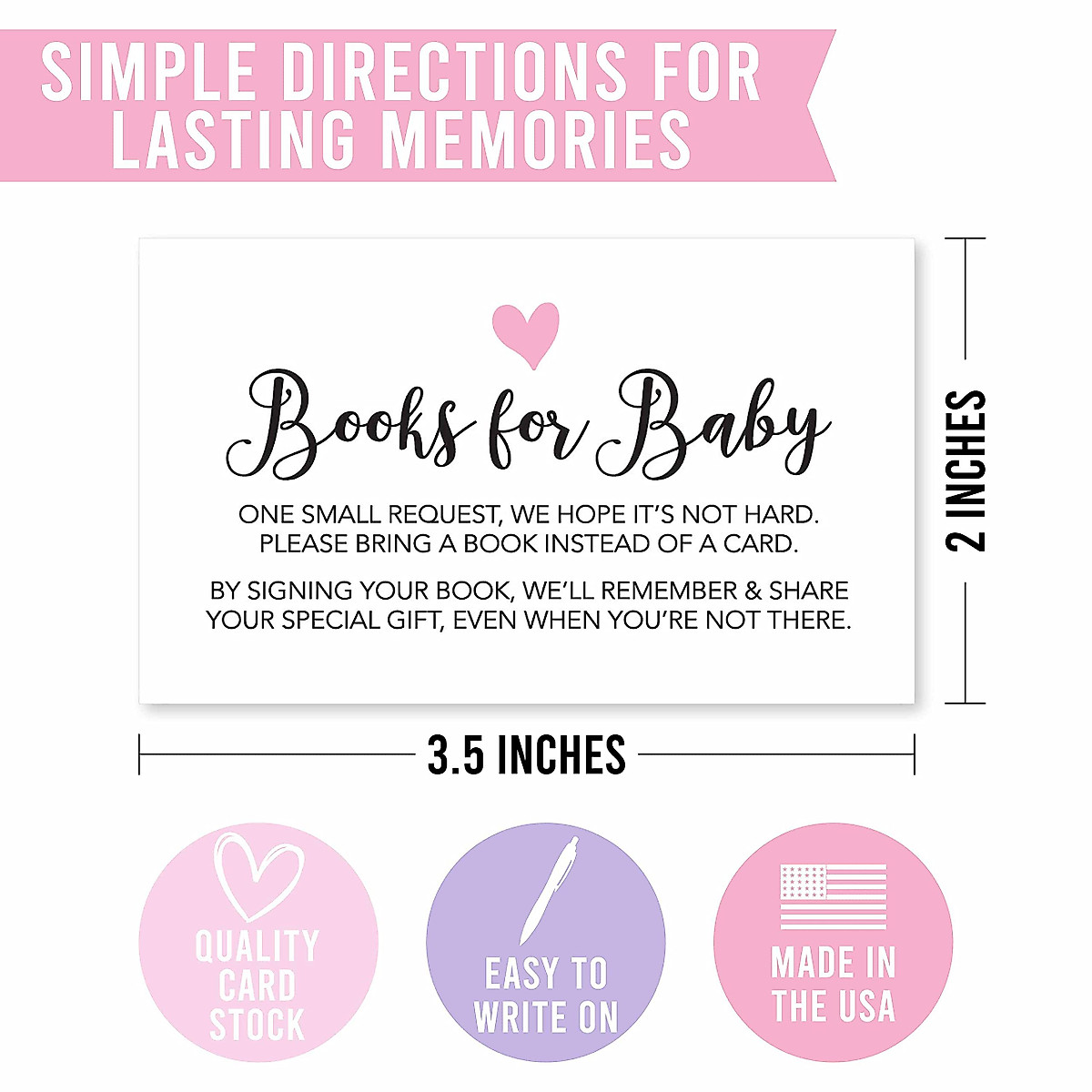 Hadley Designs 25 Books For Baby Shower Request Cards - Pink Baby Shower Invitation Inserts, Guest Book Alternative, Bring A Book Instead Of A Card, Baby Shower Book Request For Girls
