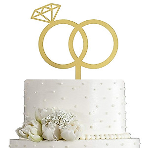 JIEEIN Diamond Ring Cake Topper, Mirror Gold Acrylic Cake Topper for Engagement/Wedding/Bridal Shower/Valentine Party Decoration