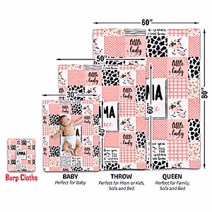 Kingdora Personalized Cow Baby Blanket, Cow Print Baby Blanket, Baby Girl Woodland Blanket, Animal Print Baby Blanket, Baby Zoo Animal Blanket, Baby Girl Blanket, Woodland Baby Blanket Girl