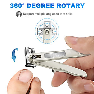 Nail Clippers for Men, 360 Rotary Toenail Clippers with Long Handle & Easy Grip, Heavy Duty Sharp Stainless Steel Fingernail Clipper for Seniors Men Women