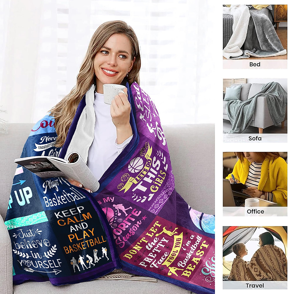 Basketball Gifts Blanket for Girls Soft Lightweight Flannel Basketball Stuff Throw Blanket Merch Basketball Gifts for Basketball Team Lovers 50"x40"