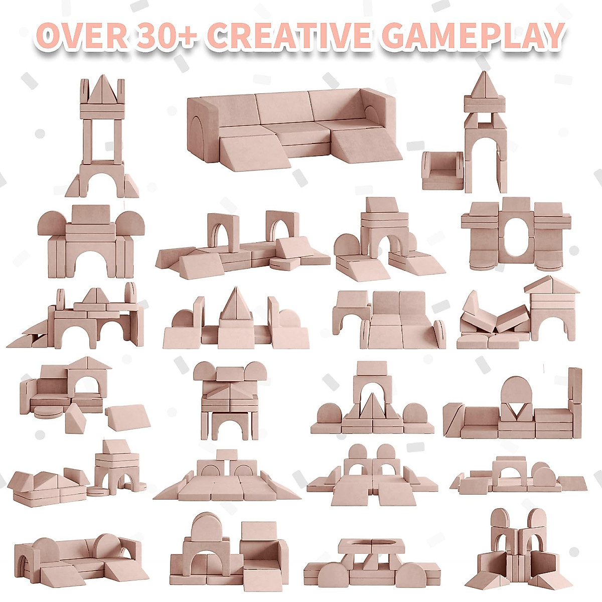 DEYGIA 13PCS Modular Kids Play Couch, Kids Couch with Climbing Slope, 13 in 1 Toddler Couch for Playing, Creativing, Sleeping, Indoor Kids Sofa for Boys and Girls (Pink)