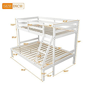 Twin Over Full Bunk Bed with Ladder & Safety Guard Rails,Solid Wood Bunk Beds for Dorm,Bedroom,Guest Room, Can Be Separated Into Twin/Full Size Bed