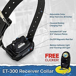 E-Collar - ET-300-1/2 Mile Remote Waterproof Trainer Mini Educator Remote Training Collar - 100 Training Levels Plus Vibration and Sound - Includes PetsTEK Dog Training Clicker