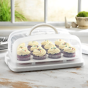 MosJos 2in1 Cupcake Carrier and Cake Keeper with Lid, Cupcake Box to Fit 12, Sturdy, BPA-Free Cupcake Holder with Two Secure Side Closures, Dishwasher Safe (White)