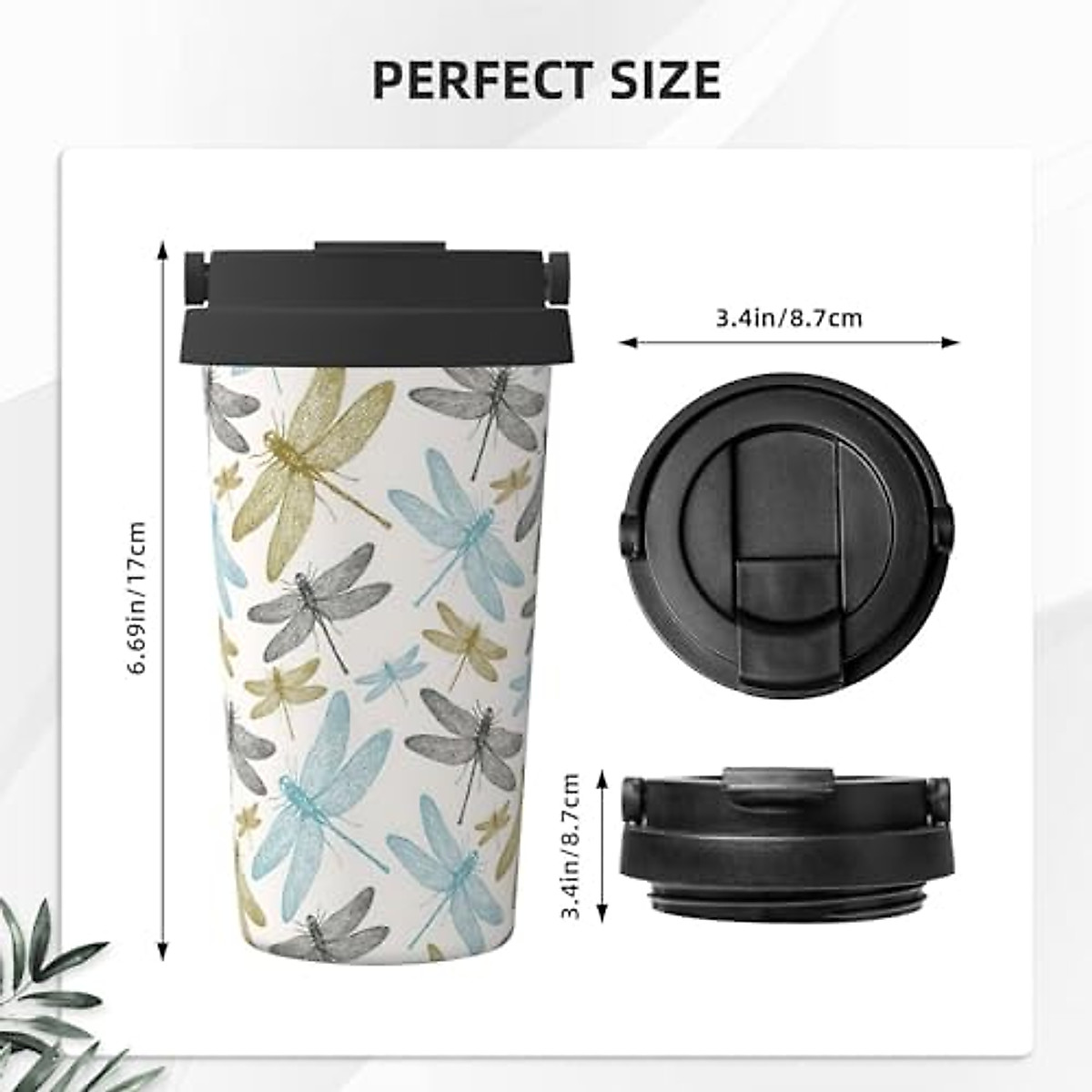 WANGXUEE simple dragonfly Print 500ml Stainless Steel Travel Tumbler Double Wall Vacuum Insulated Coffee Mug