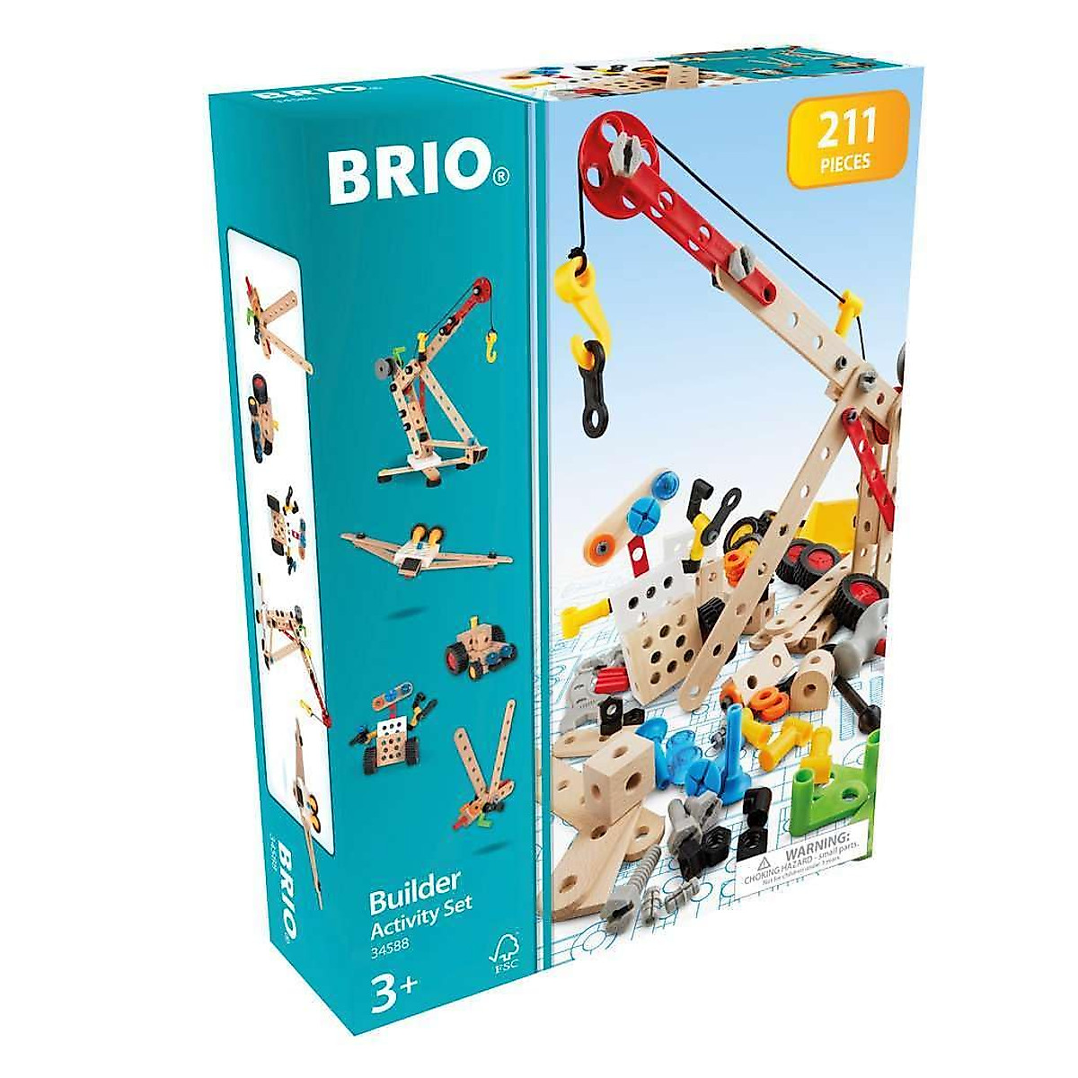 BRIO 34588 Builder Activity Set - 211 Piece STEM Toy with Wood and Plastic Pieces | Enhances Motor Skills | Fosters Creativity | Sustainable Materials | for Kids Ages 3 and Up (63458800)