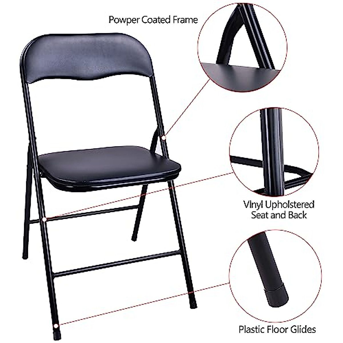 Signature Pack of 2 (Fabric/Vinyl) Steel Frame Metal Foam Padded Folding Chairs, Black
