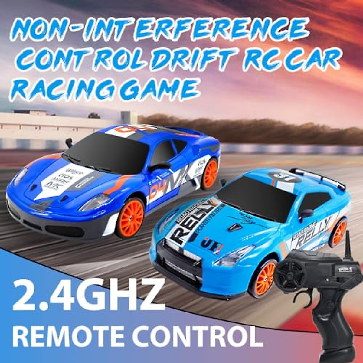 AGNEVE RC Drift Car 1:24 Scale RC Car with LED Lights Glow and Drifting Tires 2.4GHz Remote Control Car 4WD 14KM/h High-Speed RC Cars with 2 Rechargeable Batteries Boys Girls