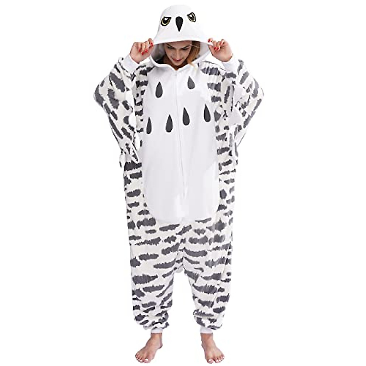 LZBXBXDA Unisex Adult Snowy owl Onesie One Piece Pajamas Animal Christmas Costume Homewear Sleepwear for Women men