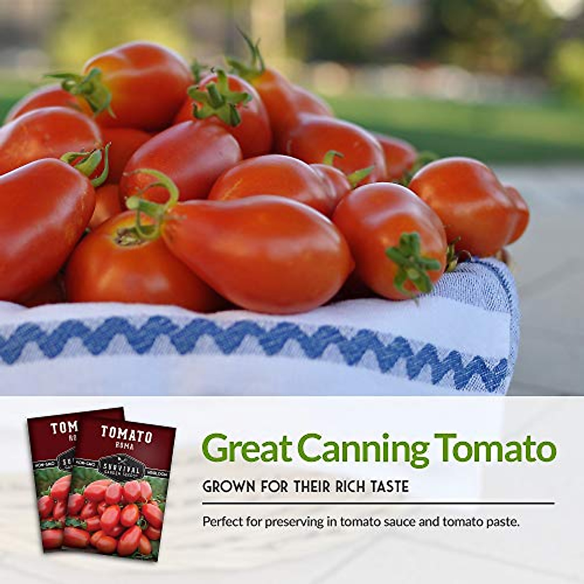Survival Garden Seeds - Roma Tomato Seed for Planting - Packet with Instructions to Plant and Grow Italian Roma Tomatoes in Your Home Vegetable Garden - Canning Favorite - Non-GMO Heirloom Variety