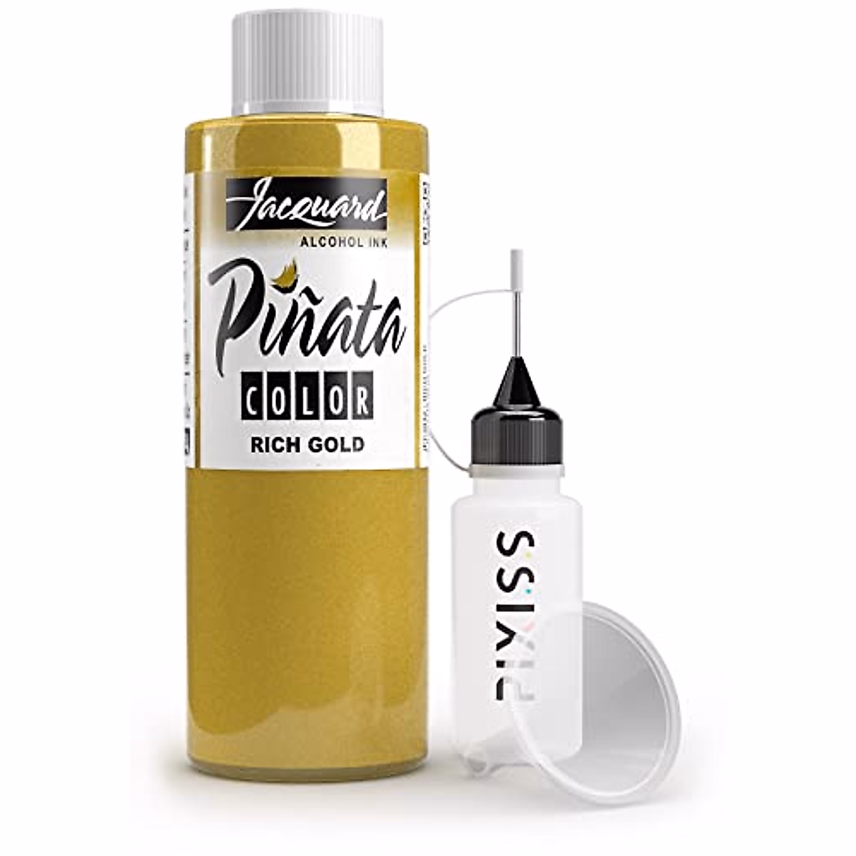 Pinata Rich Gold Alcohol Ink 4-Ounce, Pixiss 20ml Needle Tip Applicator Bottle and Funnel, Bundle for Yupo and Resin