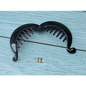 Sowaka 2 Pcs Small Banana Hair Clip Comb Fashion Locking Round Plastic Fishtail Hair Clip Grips Ponytail Holder for Women Girls Hair Styling Long Straight Curly Thick Hair (Black and Brown)