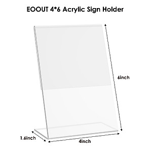 EOOUT Acrylic Sign Holder 4x6 Inches, 16 Pack Plastic Flyer Display Holder, Slant Back Clear Paper, Document Menu Table Transparent Stand for Office, Store, Restaurant