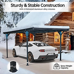 Real Relax Carport Heavy Duty Metal, 10 x 16 ft Aluminum Pitched-Roof Canopy with Polycarbonate Panel