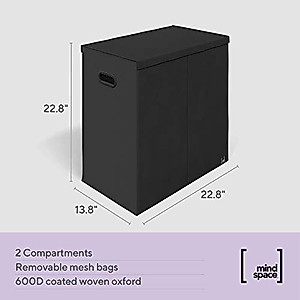 Mindspace Dual Laundry Hamper with Lid and Removable Mesh Liners, Extra Large Sorted Laundry Bin for Bathroom, Bedroom, Dorm, Apartment - Black, Oxford Collection, Double