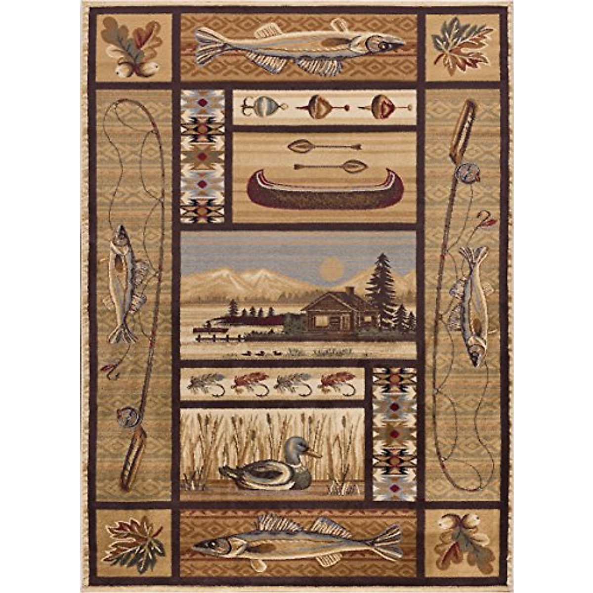 Lodge Retreat Novelty Lodge Pattern Beige Rectangle Area Rug, 8' x 10'