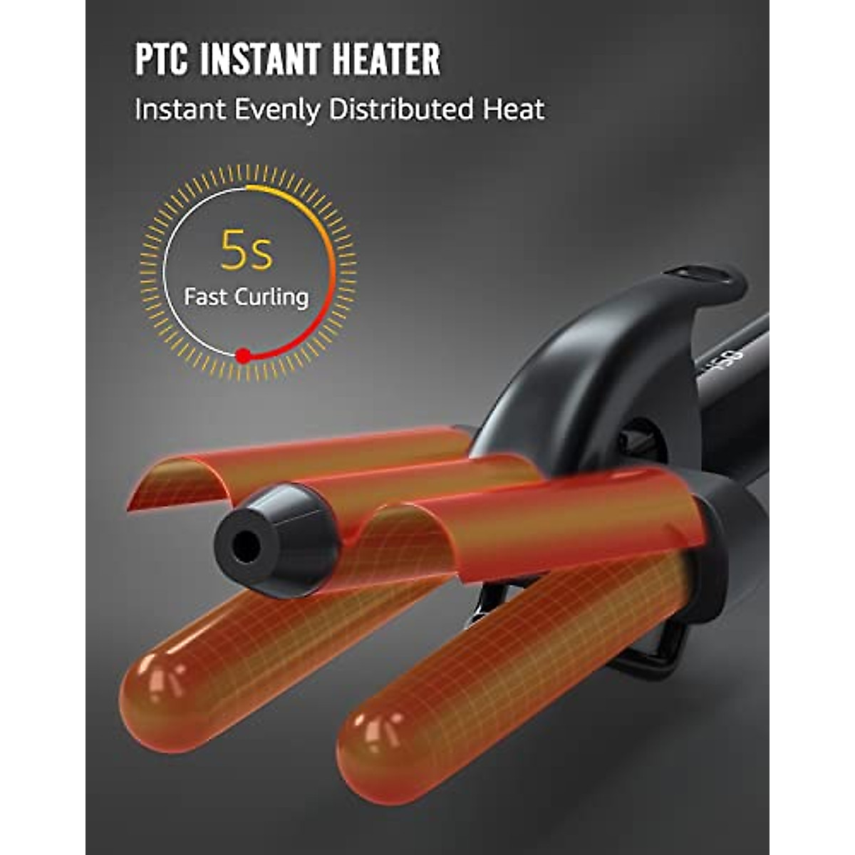 Hair Waver, 3 Barrel Curling Iron for Beachy Waves, Hair Crimper with LCD Temp Display, Ceramic Tourmaline Triple Barrels Curling Wand, Beach Waver Curling Iron with Dual Voltage, Black