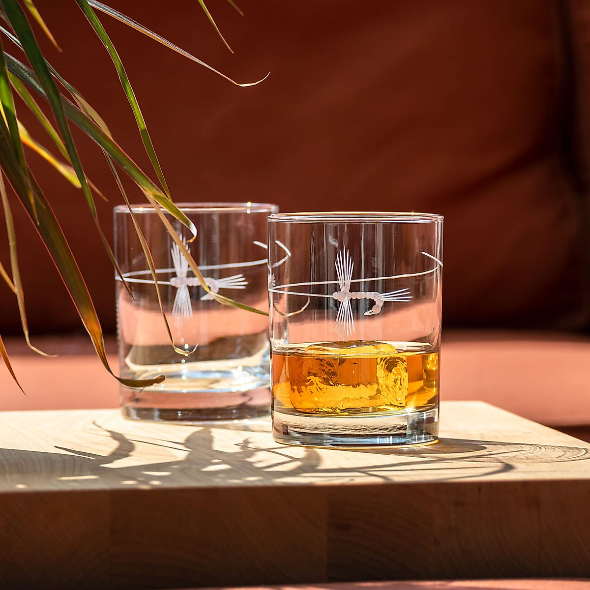 Rolf Glass Fly Fishing Double Old Fashioned Glass 13 ounce Set of 4 | Whiskey Glass Set of 4 | Lead-Free Crystal Glass | Engraved Whiskey Tumbler Glasses | Made in the USA