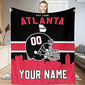 Custom Football Team Blanket, Personalized Football Blanket, Football Fan Gifts for Men Print Super Soft and Warm All Season American Football Lovers Throw Blanket for Sofa, Bed, Couch (Atlanta)