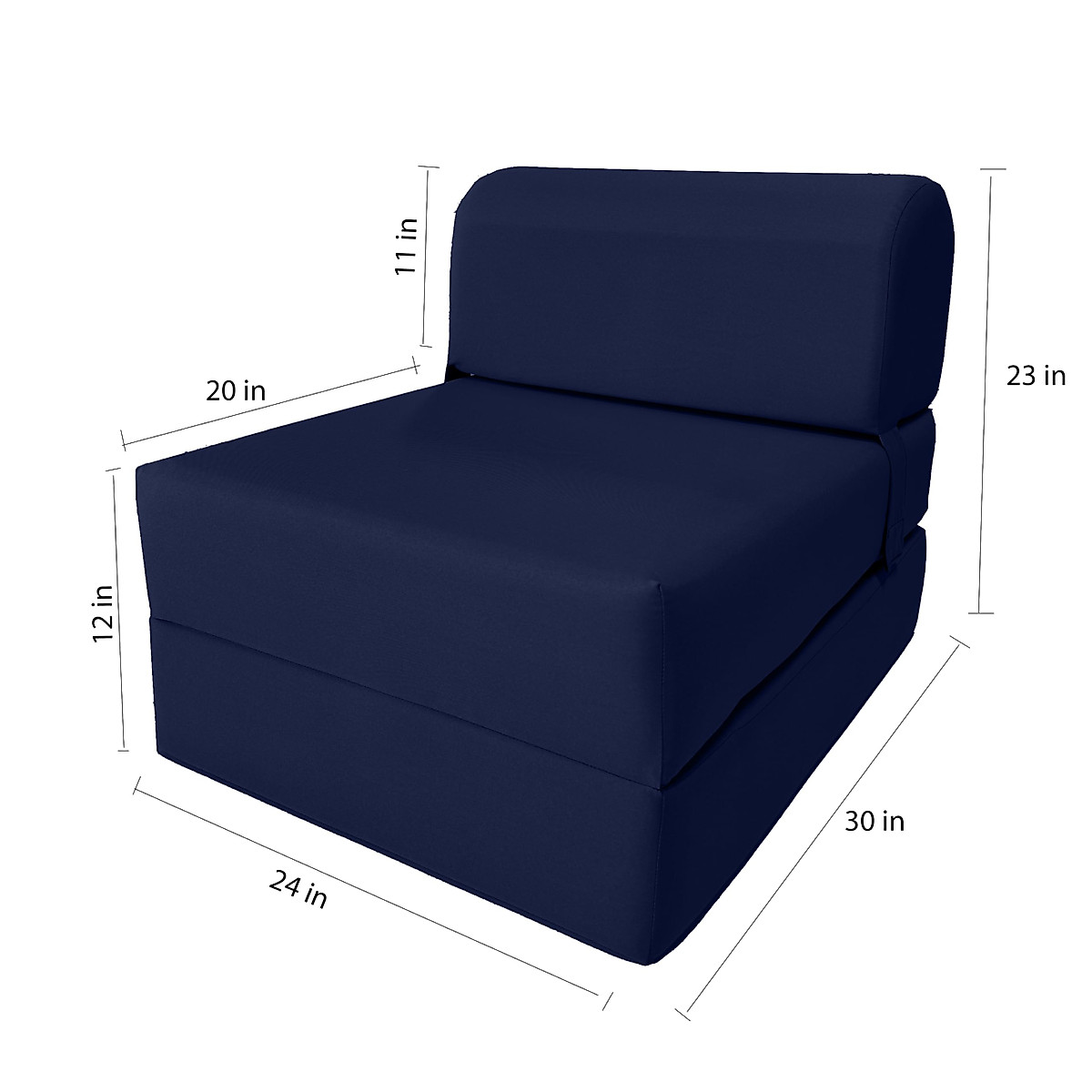 D&D Futon Furniture Sleeper Chair Folding Bed, Studio Sofa Guest Folded Mattress, High Density Foam (70 x 24 x 6, Navy Blue)