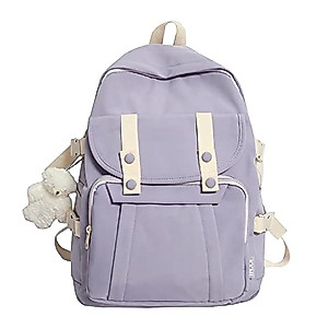 Aesthetic Backpack with Bear Plushies Gentle Light Colored Backpack for School Teen Girls Cute Accessories Backpack (Baby Purple)