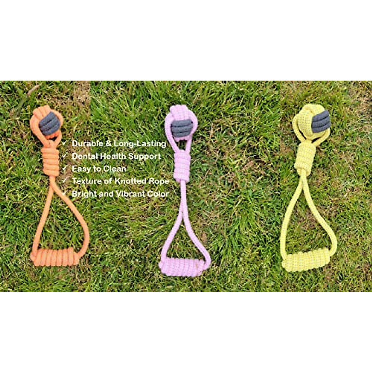 ALLUM Dog Rope Toys with Knotted Ball and Handle - Interactive and Stimulating Dog Toys & Puppy Toys - Dog Toys for Boredom - Ball on Rope (Yellow)