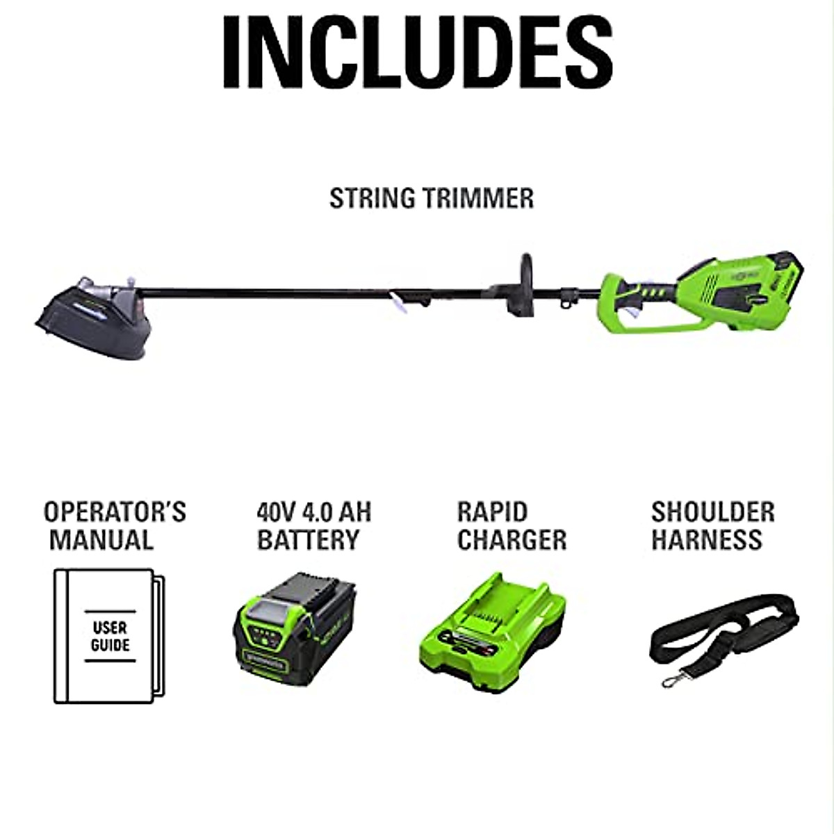 Greenworks 40V 14" Brushless Cordless (Attachment Capable) String Trimmer, 4.0Ah Battery and Charger Included