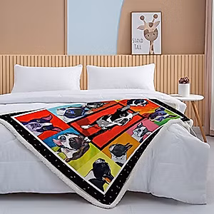 Bedmust Boston Terrier Blanket Colorful Painting Animal Pet Plush Blanket Cute Puppy Dog Cozy Fleece Blanket Boston Terrier Decor Gifts for Women (50X60 inches)