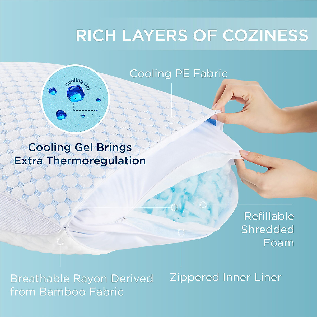 Bedsure Shredded Memory Foam Pillows - Firm Side Sleeper Pillows, Colling Pillows with Rayon Derived from Bamboo Breathable Cover & Adjustable Loft (1, King)