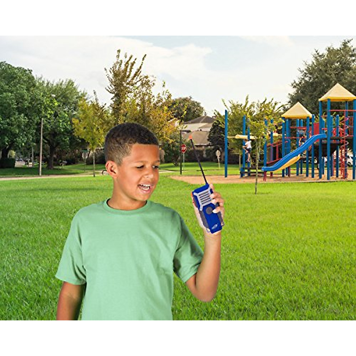 Sakar Nerf Walkie Talkie for Kids Fun at The Touch of A Button, Set of 2, 1000' Range, Rugged Pair Battery Powered Gray Blue & Orange