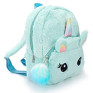 AINIBAB Unicorn Backpack Girls Blue Plush Cute Mini Bookbags School Bags for Nursery