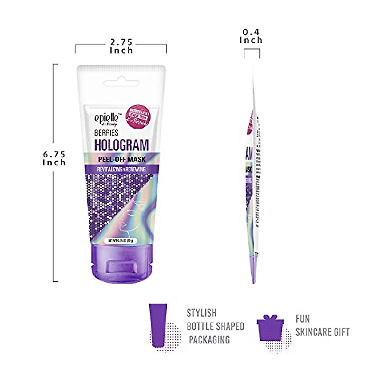 Epielle Hologram Peel Off Face Masks, Glitter Peel Off Mask, Toning & Calming, 8 variety packs (Single-Use Testers)