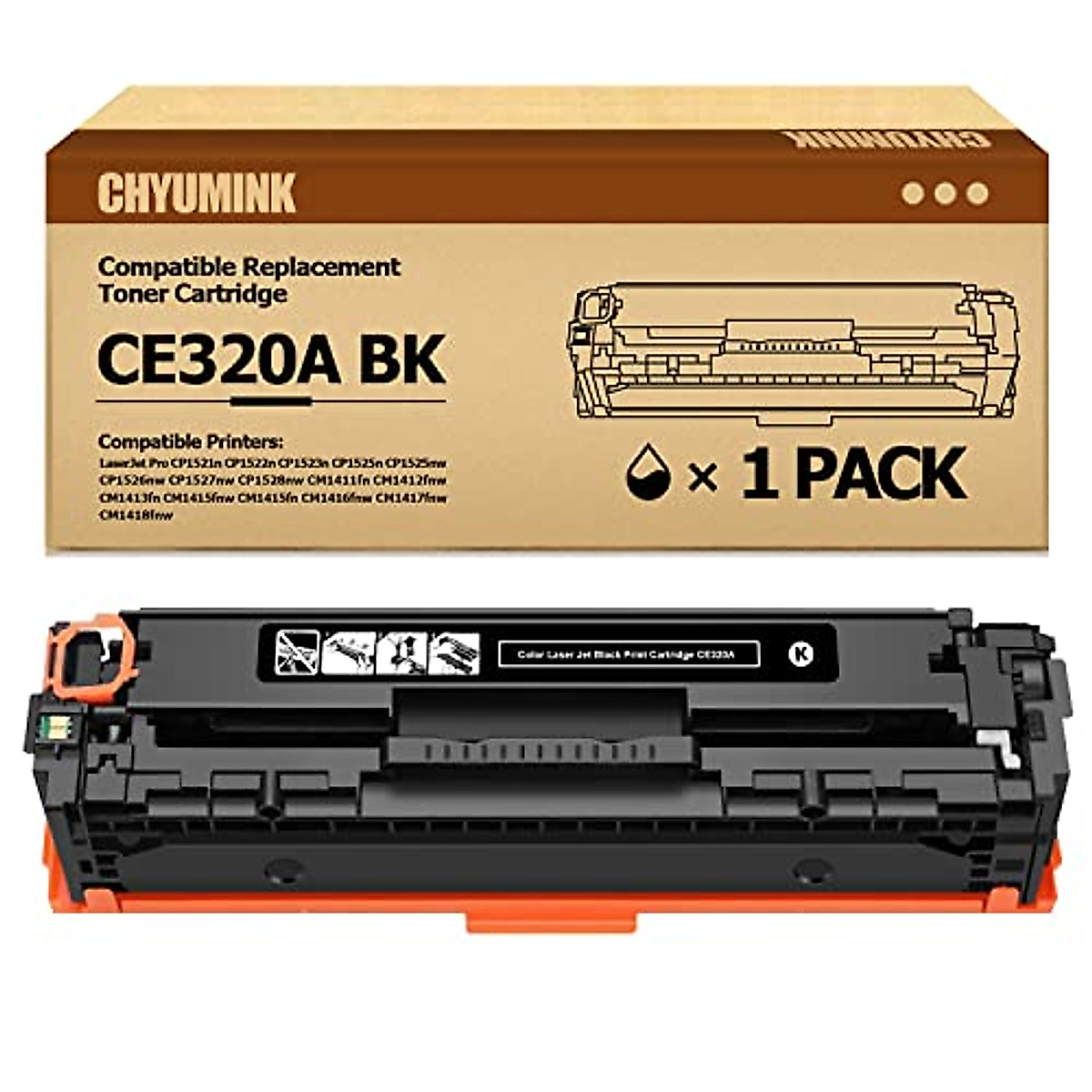 Chyumink Remanufactured Replacement for HP 128A CE320A Black Toner Cartridges use with Color CP1523n CP1525nw CM1415fnw CP1525n CM1415fn - 1 Pack