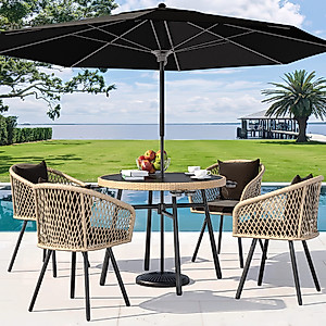 YITAHOME Patio Chairs Set of 4, Outdoor Patio Furniture Dining Chairs, All-Weather Rattan Conversation Chairs with Soft Cushions for Backyard Deck (Light Brown + Black)