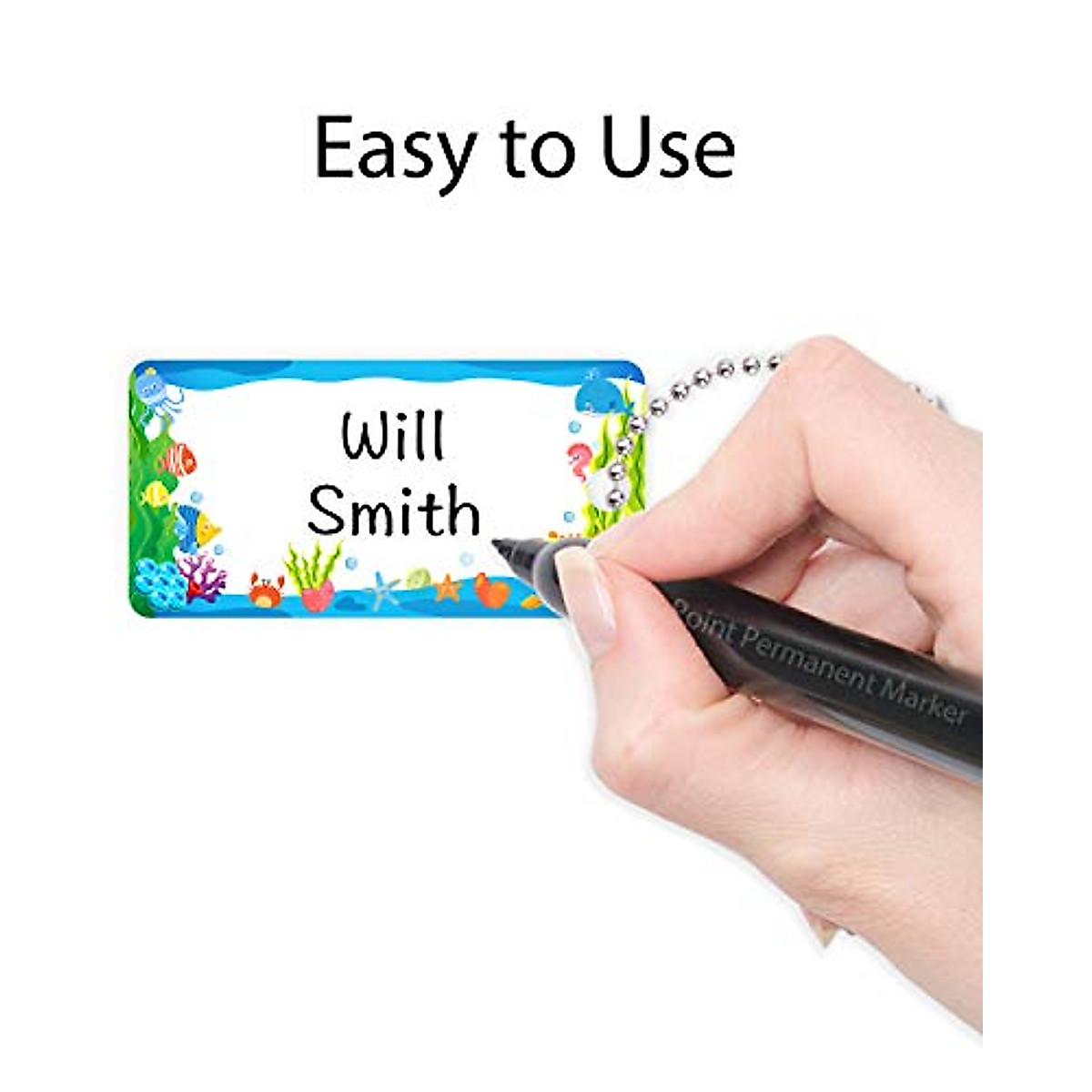 Child ID Bag Tags, Write-On Kids Name Tags for Backpack, Lunchbox & Diaper Bag, Great for Preschool & Daycare, Pack of 6 (Blue Ocean)