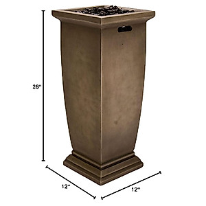Endless Summer 28 Inch 10,000 BTU LP Gas Outdoor Concrete Style Fire Column Patio Heater with Integrated Ignition and Black Fire Glass, Brown