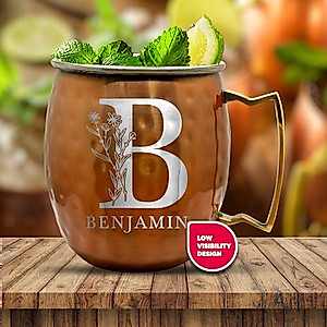 Personalized Custom Brown Mug Hammered Finish Moscow Mule with Brass Handle | Bold Earth Monogram Engraved Bar Style Cup, 18 oz | Single