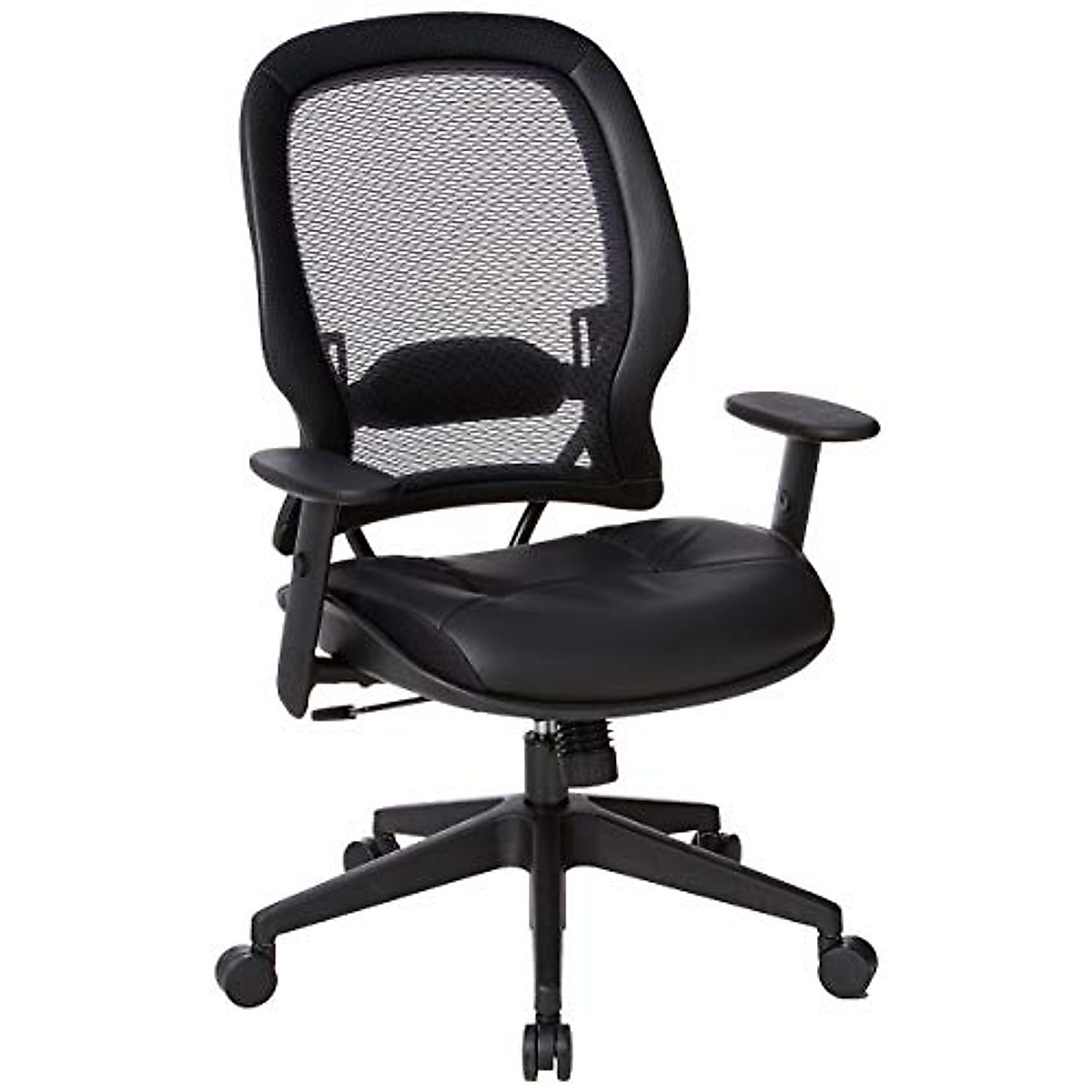 SPACE Seating AirGrid Back and Padded Bonded Leather Seat, 2-to-1 Synchro Tilt Control, Adjustable Arms, Nylong Base Adjustable High Back Managers Chair, Black